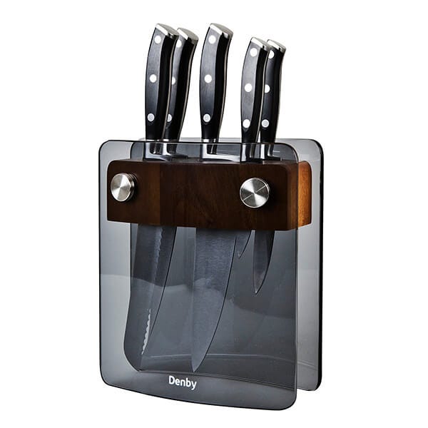 Denby 5 Piece Knife Block Set Smoked Glass - www.chefstuffshop.com